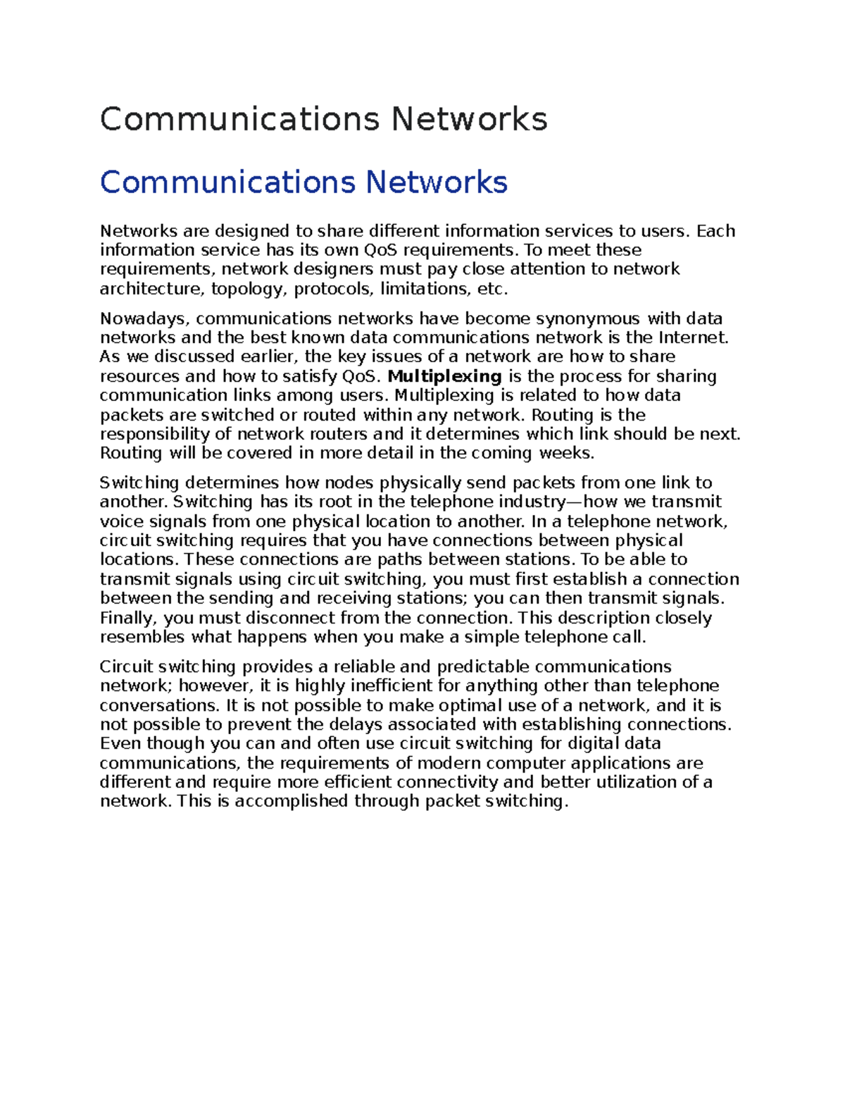 Communications Networks - Communications Networks Communications ...