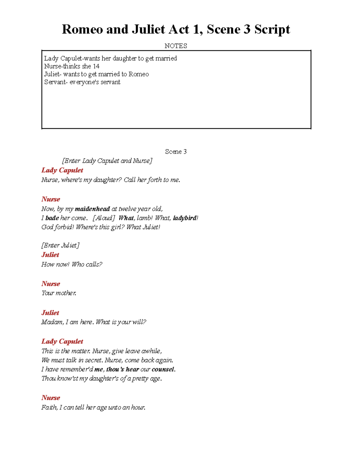 Aaliyah Martinez - Romeo and Juliet Act 1, Scene 3 Script - Romeo and ...