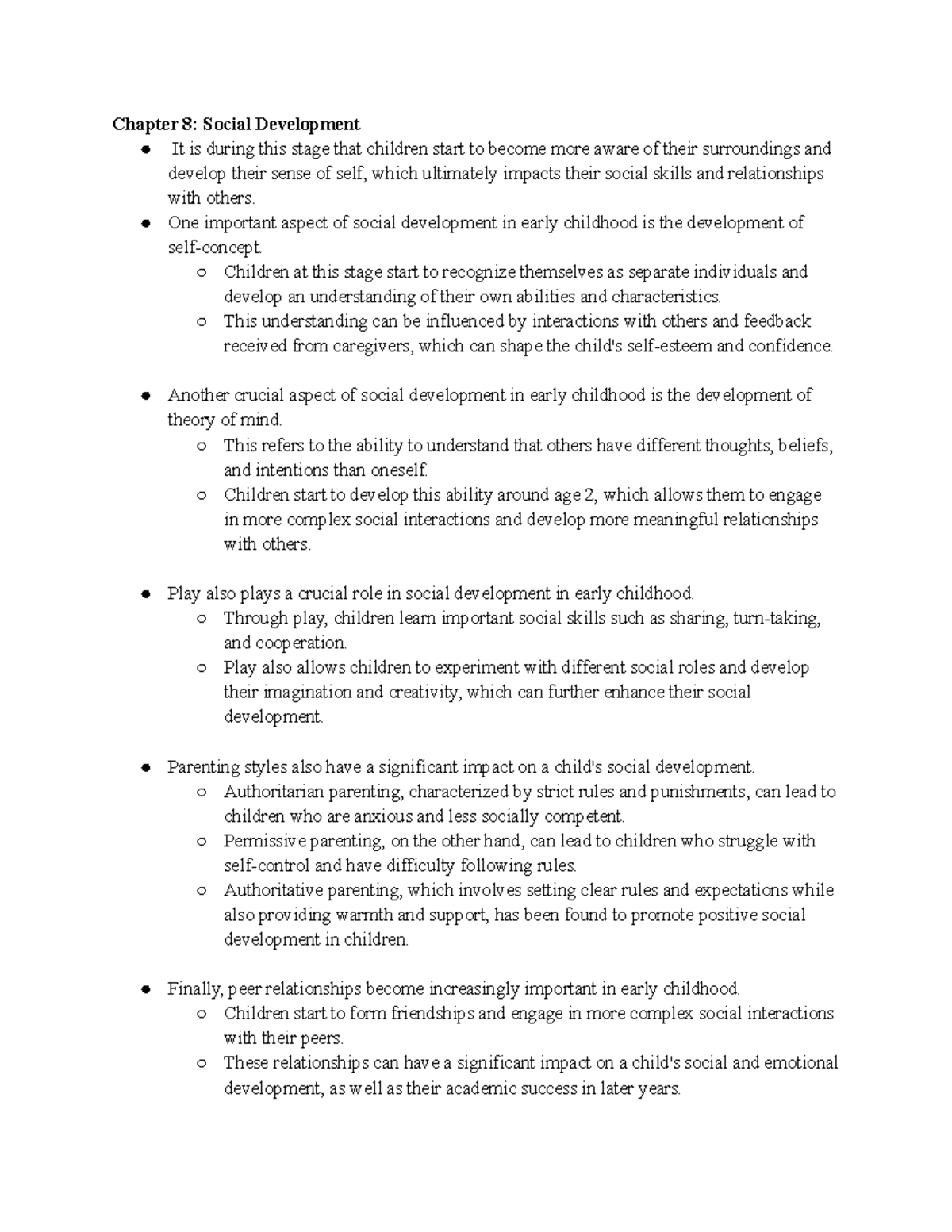 Chapter 8 Notes - Chapter 8: Social Development It is during this stage ...