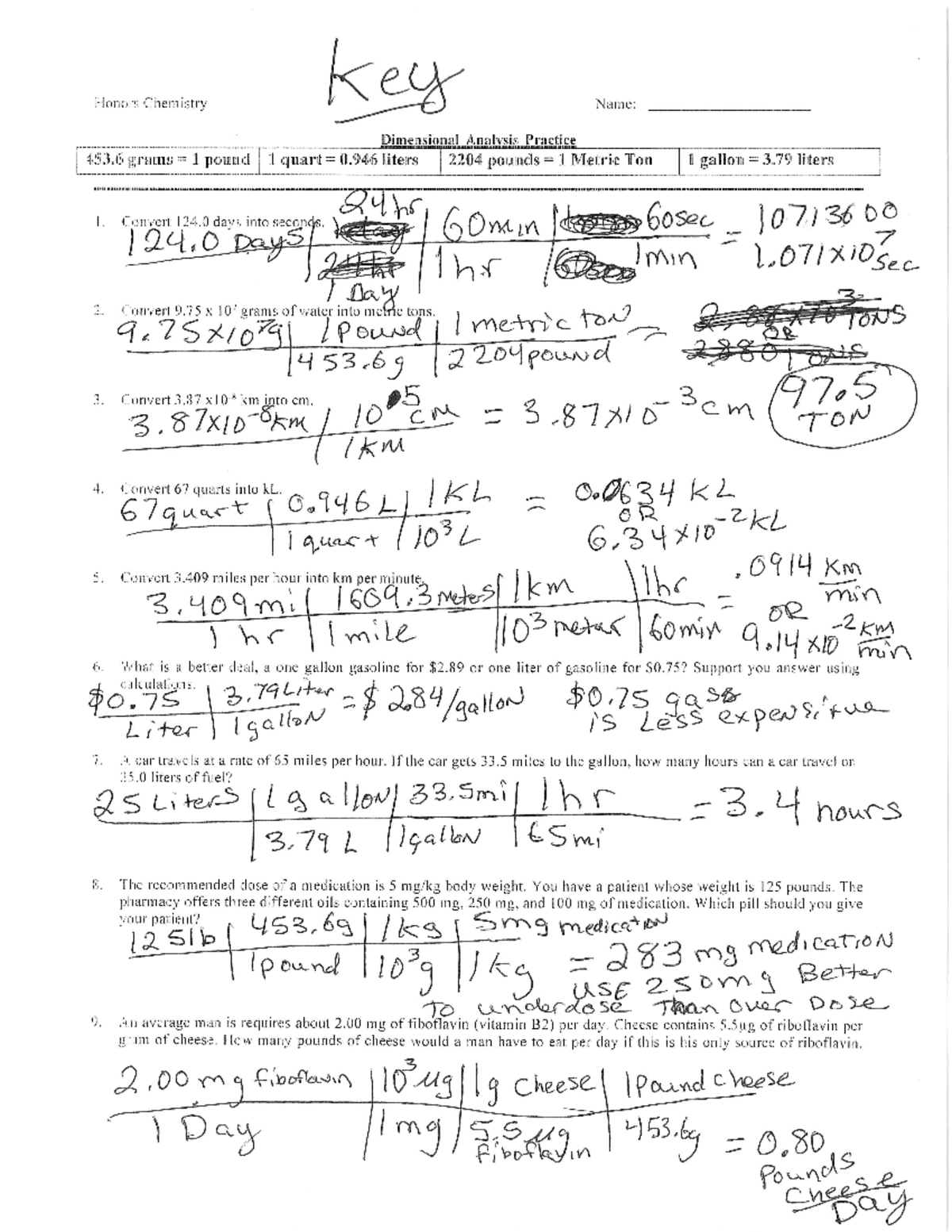 Dimensional Analysis Practice WS Anaswer KEY - Studocu