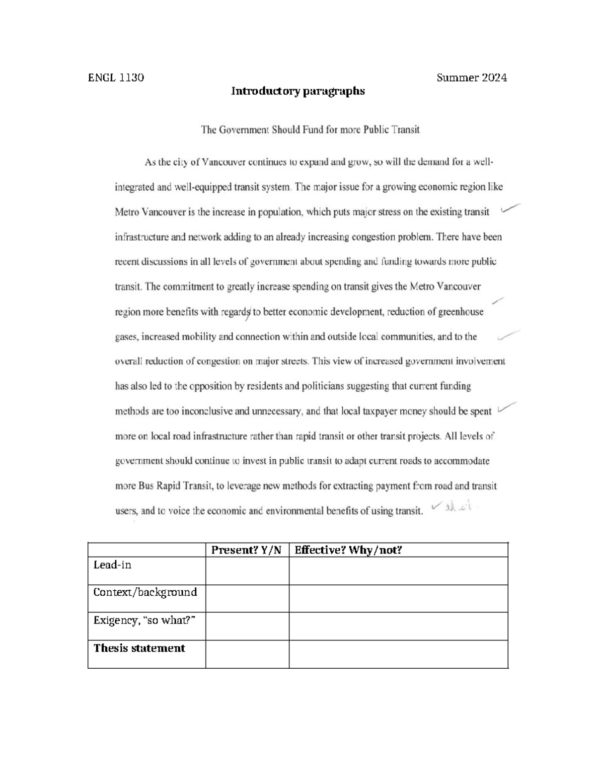 16 Intro paragraphs and thesis development - ENGL 1130 - ENGL 1130 Summer 2024 Introductory ...