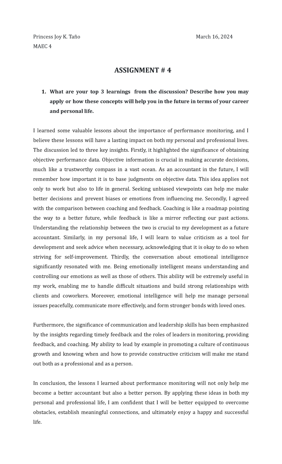 THEO Assignment 4-2 - Princess Joy K. Taño March 16, 2024 MAEC 4 ASSIGNMENT # 4 What are your ...