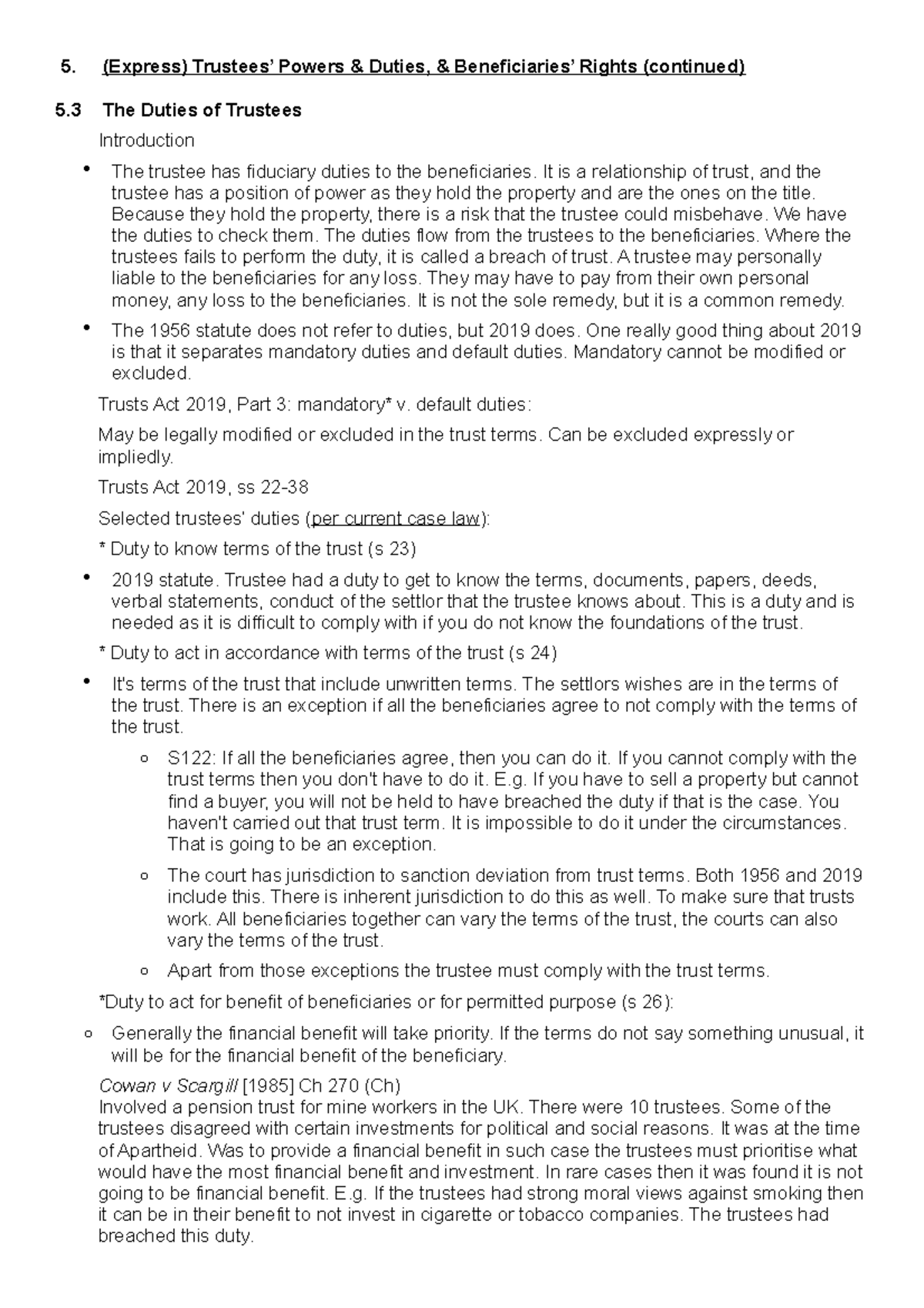 Sham Trusts - Trustee Duties - 5. (Express) Trustees’ Powers & Duties, & Beneficiaries’ - Studocu