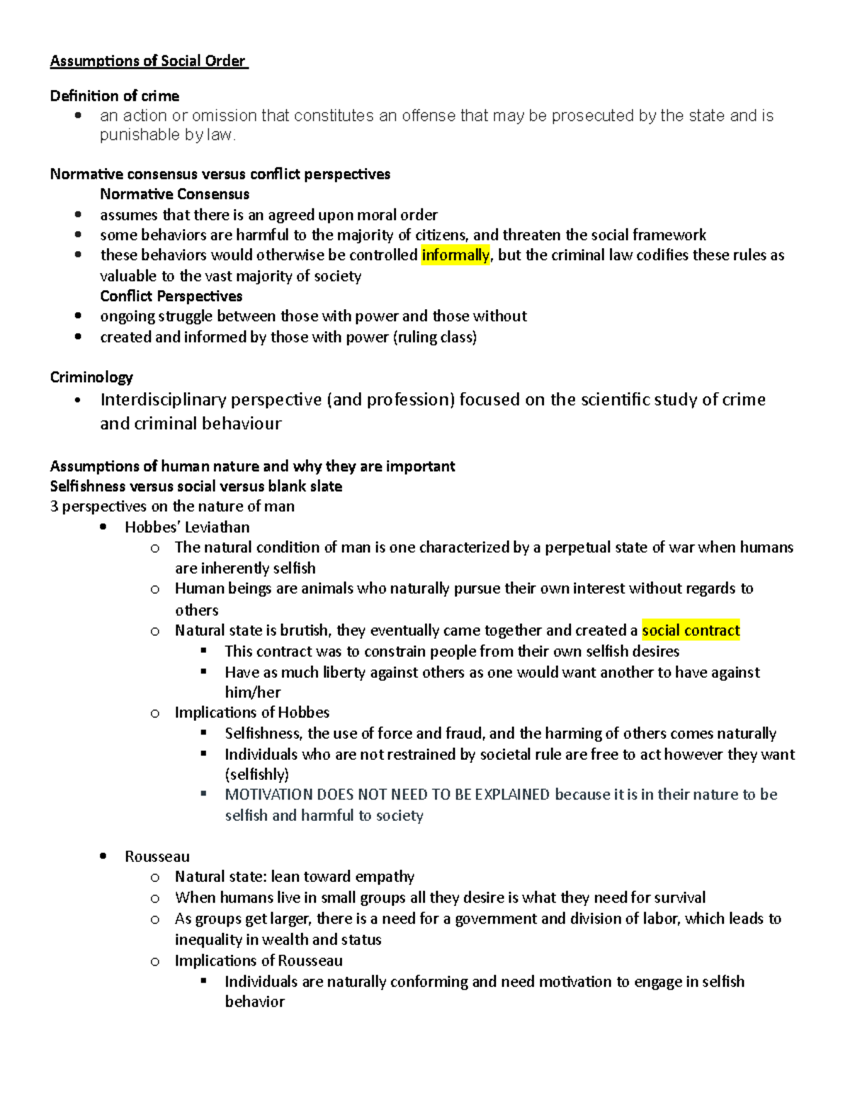 Crim study guid answers - Assumptions of Social Order Definition of ...