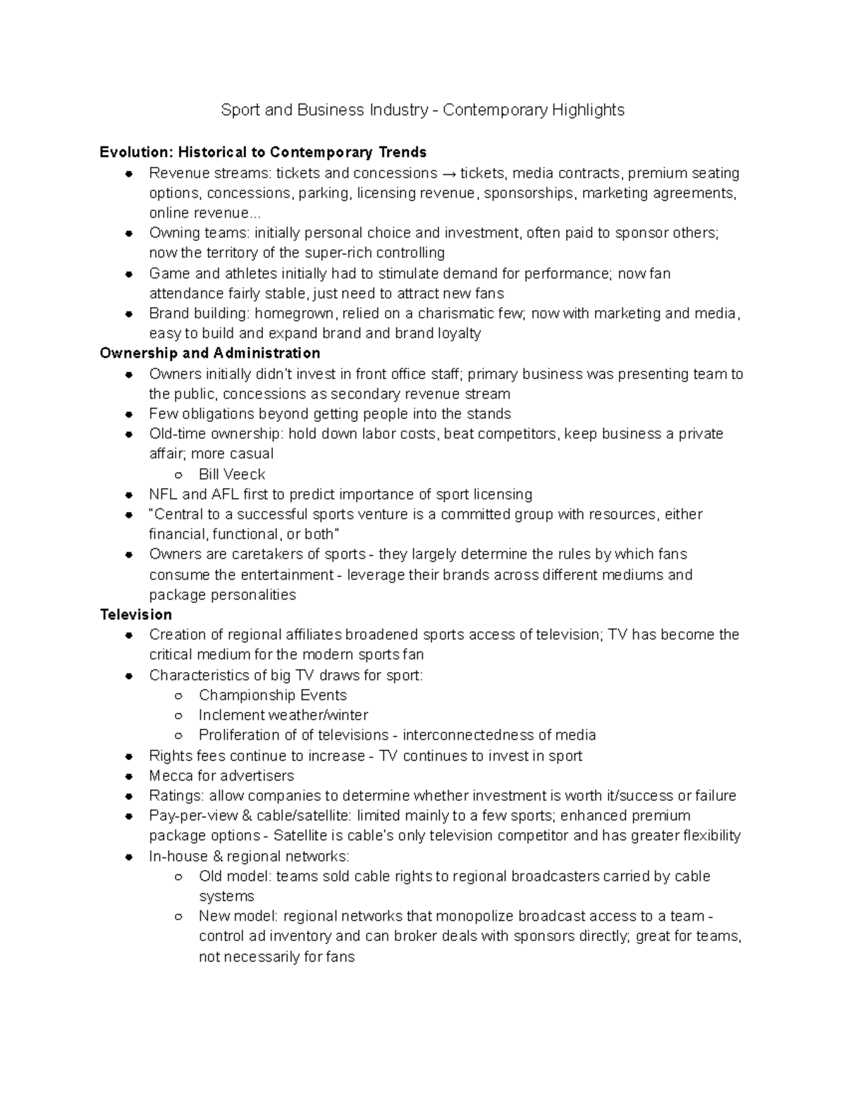 Week 15 Sport and Business Industry - Contemporary Highlights - Sport ...