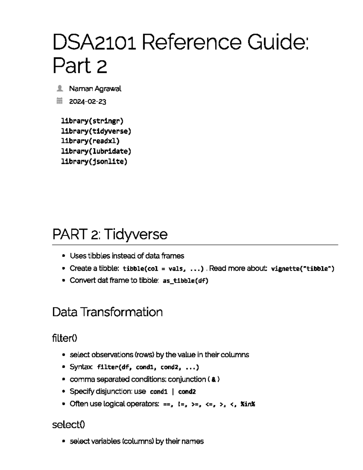 DSA2101 R Guide - DSA2101 - Studocu