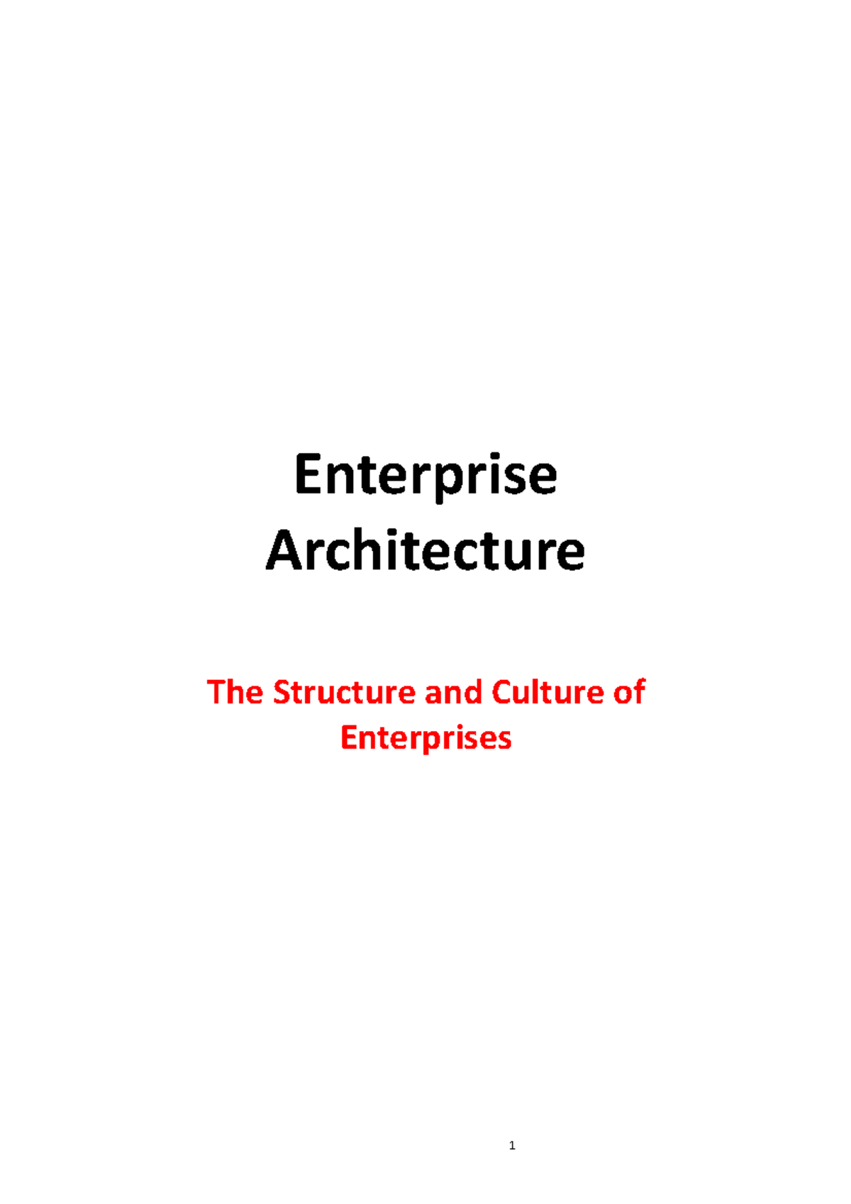 Enterprise Architecture Ch 2 - The Structure and Culture of Enterprises ...