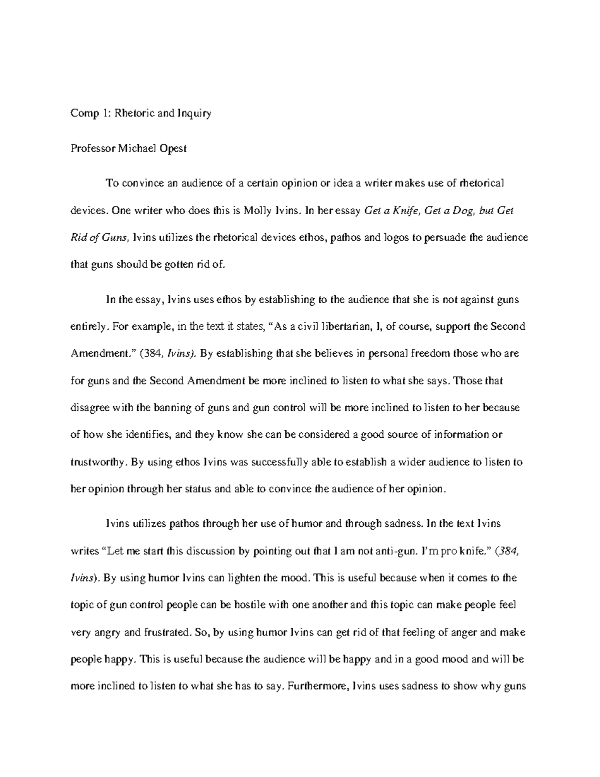 Document 5 - To text - Comp 1: Rhetoric and Inquiry Professor Michael ...