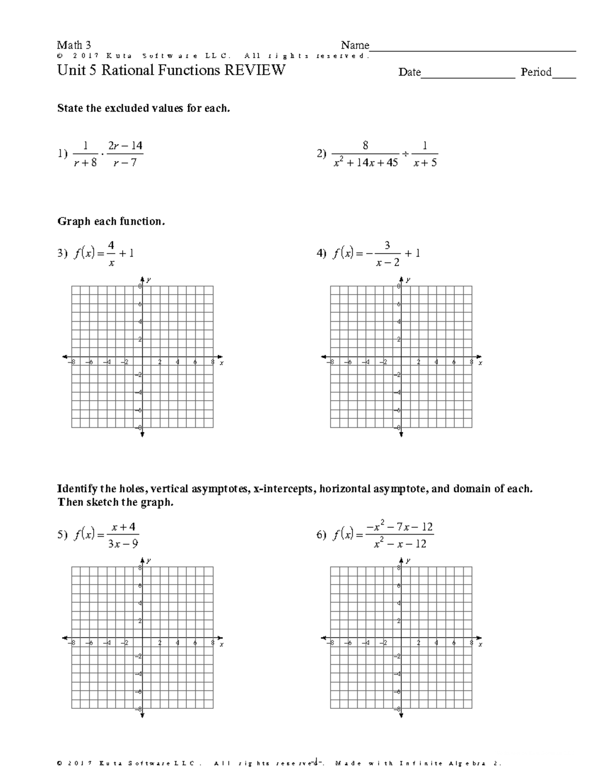 Unit 5 Rational Functions Test Review With Slant Key Asymptote ©u T 2 W 0 A 1 V 7 S Bkhuqtxav