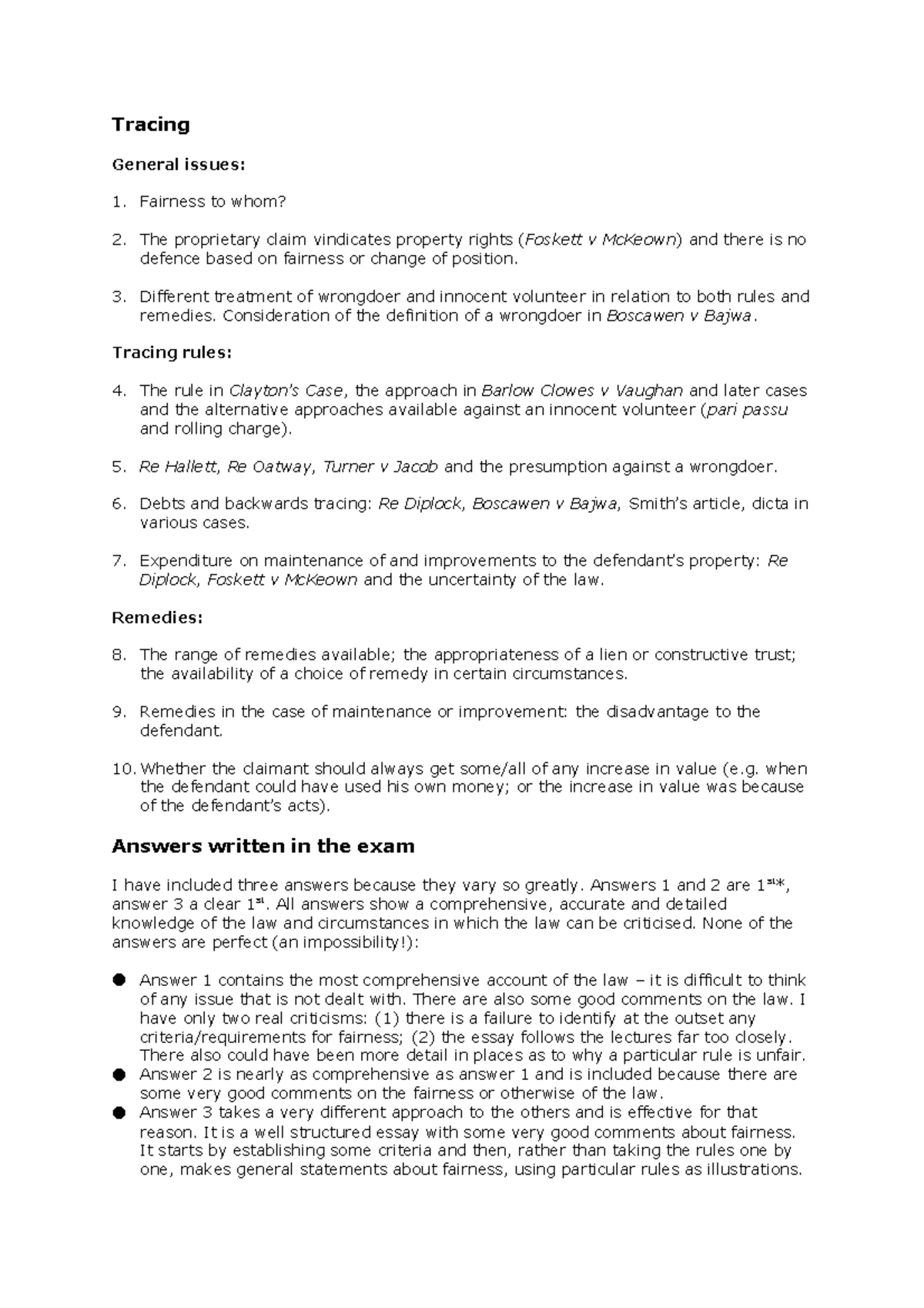 Tracing question and answer - Tracing General issues: Fairness to whom ...