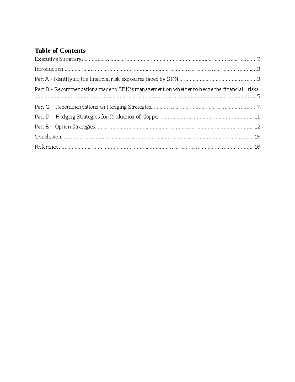 Financial Risk Management 1 - Table of Contents Executive - Studocu