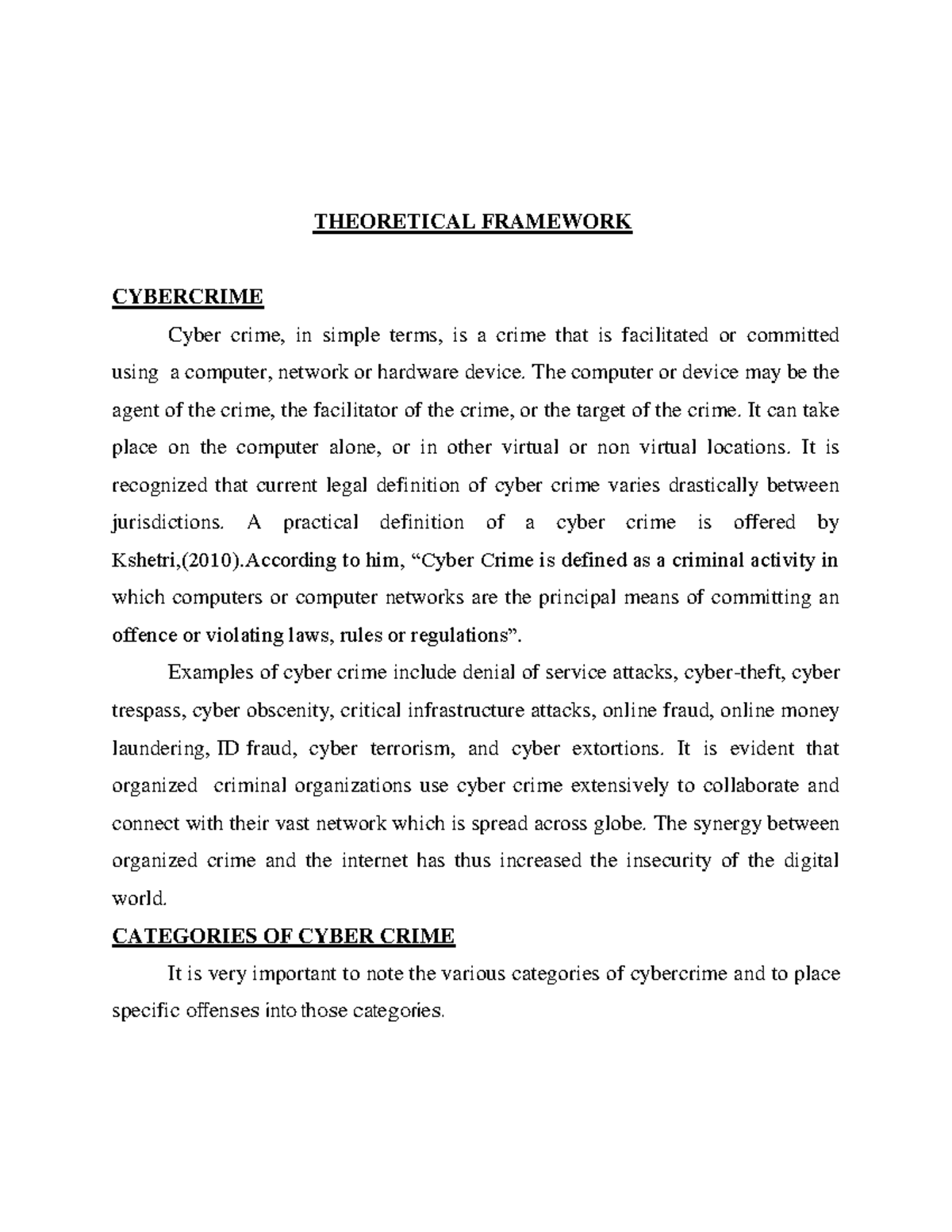 Theoretical Framework - THEORETICAL FRAMEWORK CYBERCRIME Cyber crime ...
