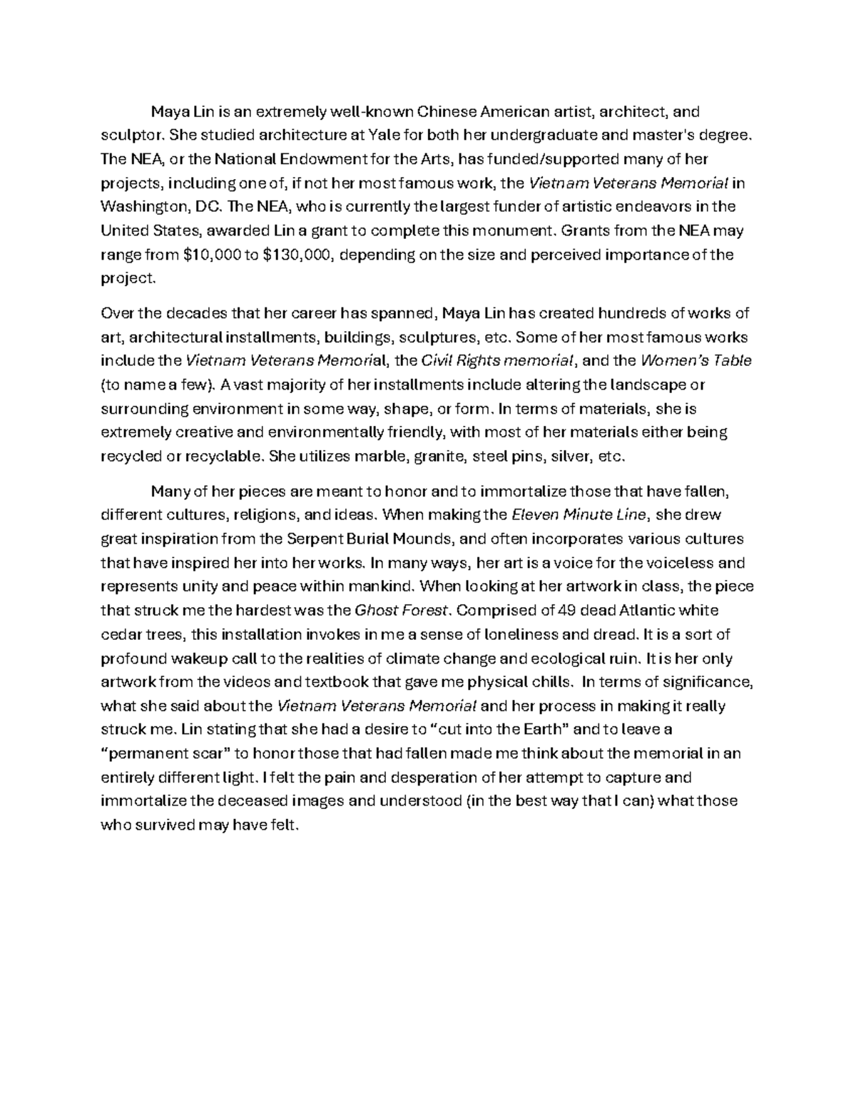 Maya Lin Art Study - Maya Lin is an extremely well-known Chinese ...