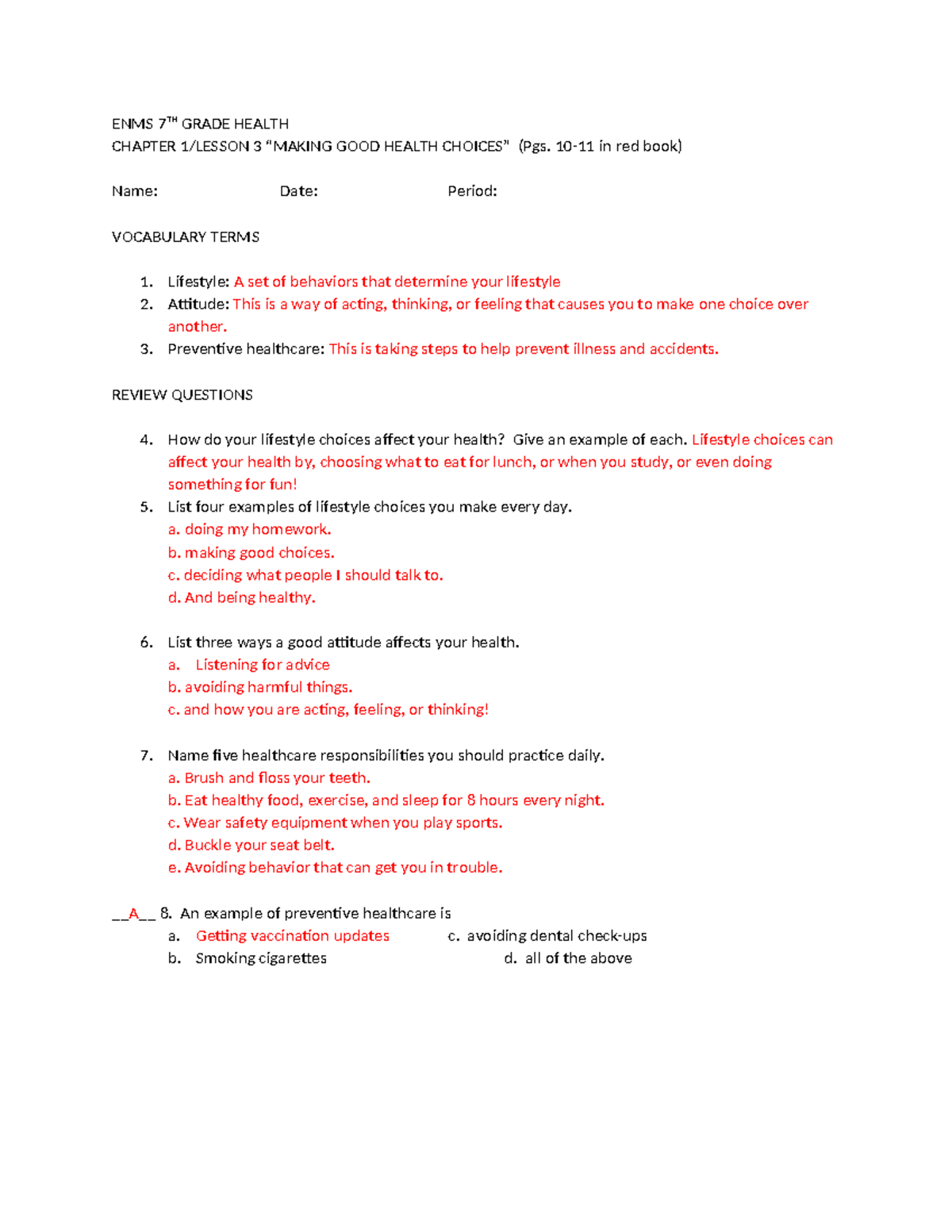 Chapter 1, Lesson 3 study guide-2 finished - ENMS 7TH GRADE HEALTH ...
