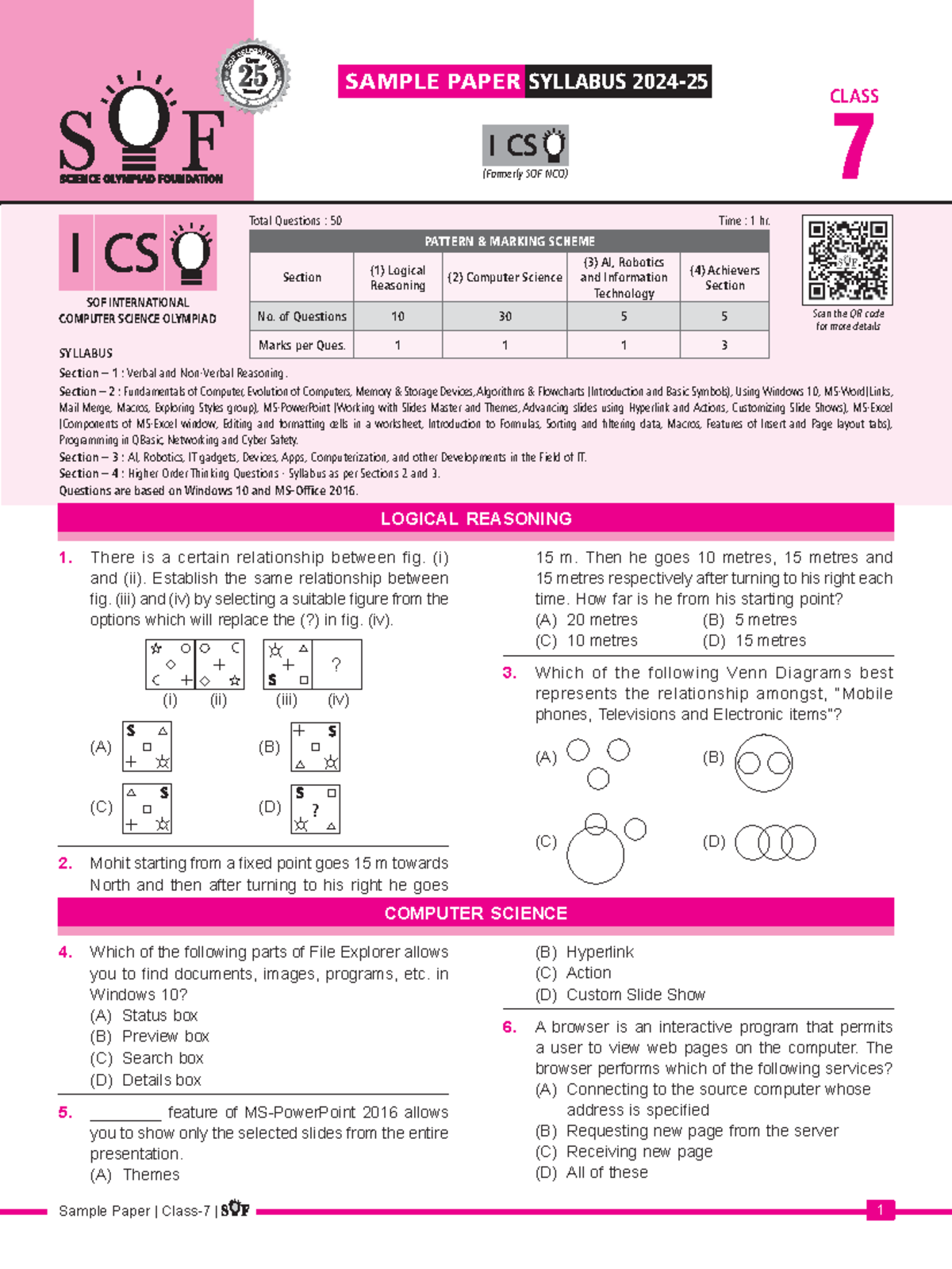 Icso sample paper class-7 2024-25 - Sample Paper | Class-7 | 1 SAMPLE PAPER SYLLABUS 2024- CLASS ...