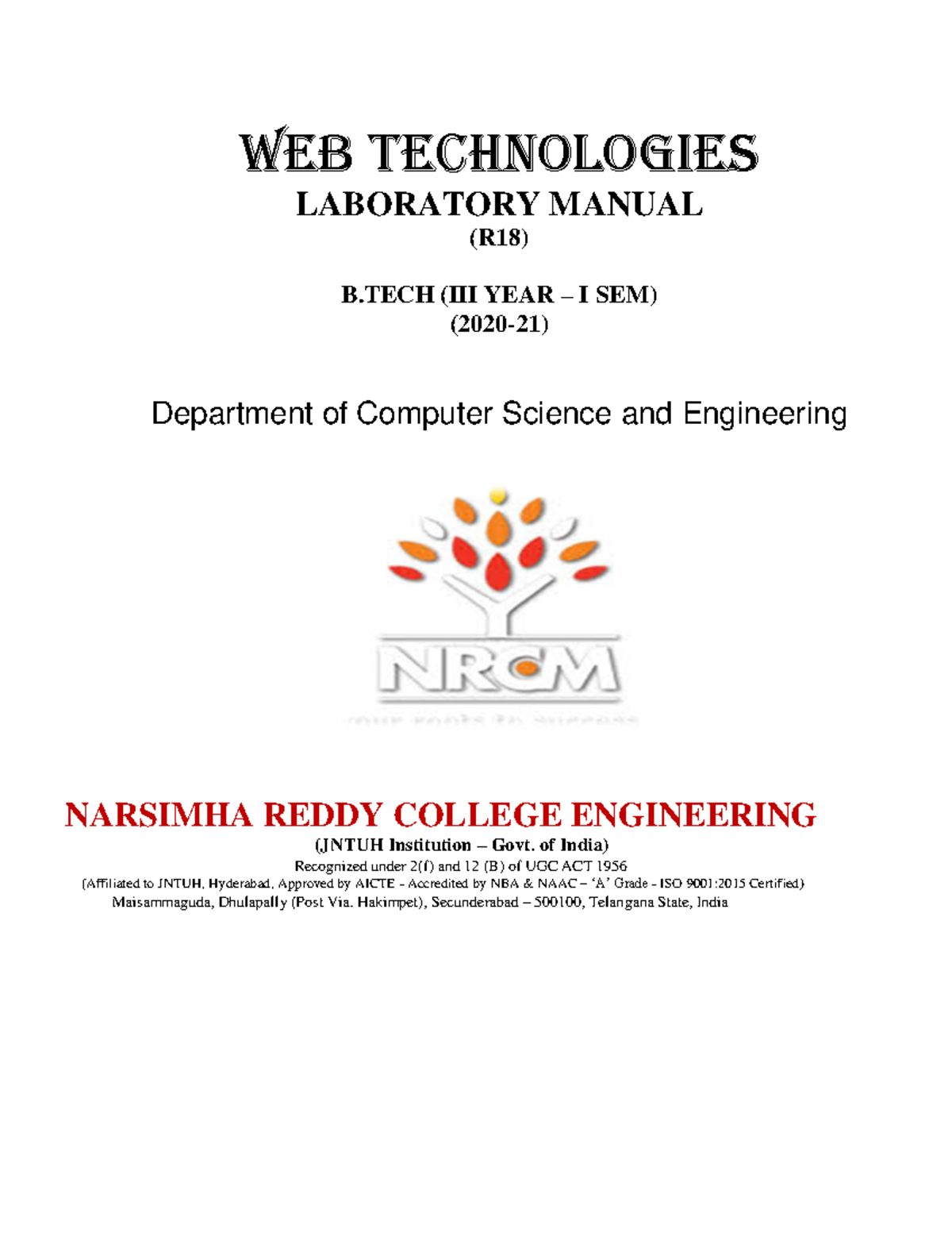 WT Master Manual - WEB TECHNOLOGIES LABORATORY MANUAL (R18) B (III YEAR ...