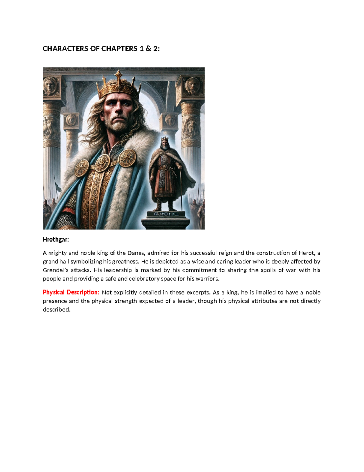 Beowulf-characters - nnana - CHARACTERS OF CHAPTERS 1 & 2: Hrothgar: A ...