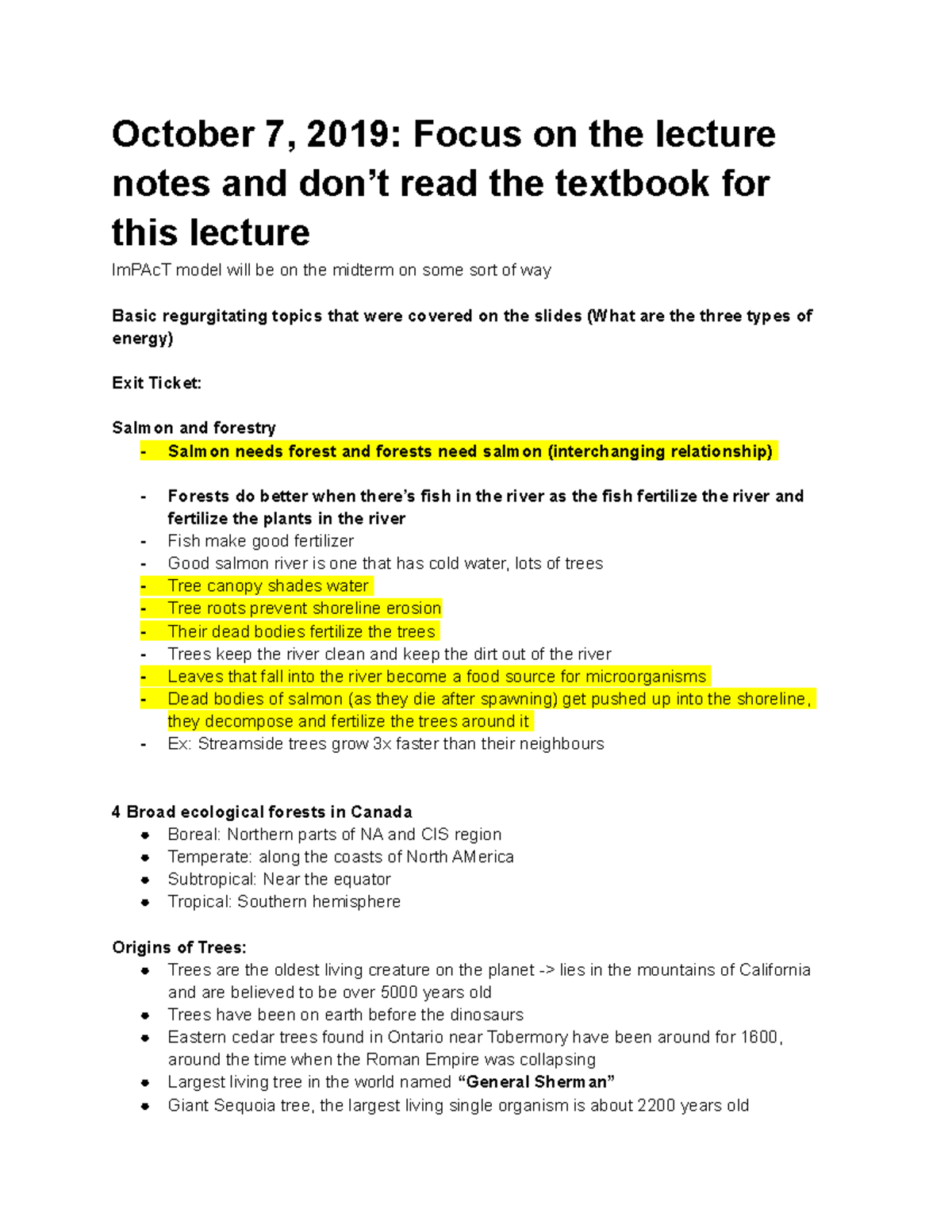 Week 5 Forestry - Detailed study notes - October 7, 2019: Focus on the ...