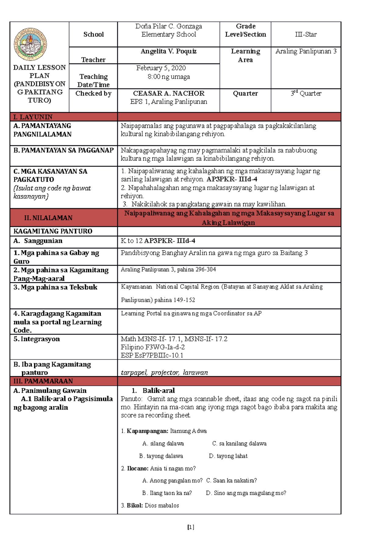 AP LP DEMO Division - AP LESSON PLAN - DAILY LESSON PLAN (PANDIBISYON G ...