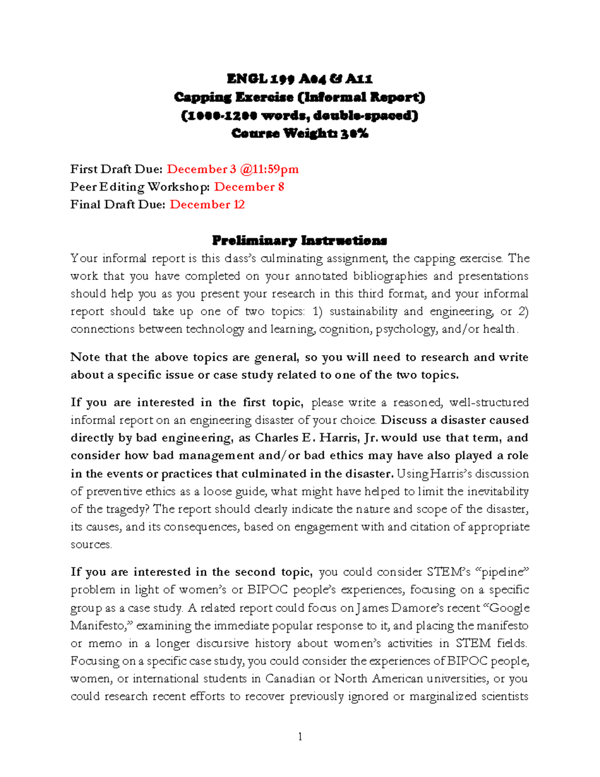 Capping Exercise Assignment Fall 2023 - ENGL 199 A04 & A Capping ...
