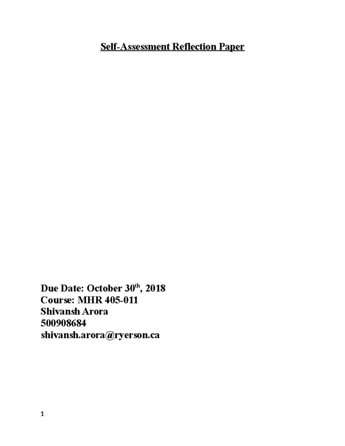 Self-Assessment Reflection Paper by shivansh arora - Self-Assessment ...