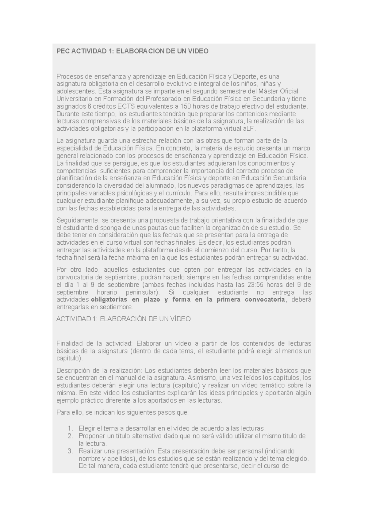 GUÍA PEC 1 y 2 - PEC ACTIVIDAD 1: ELABORACION DE UN VIDEO Procesos de enseñanza y aprendizaje en ...