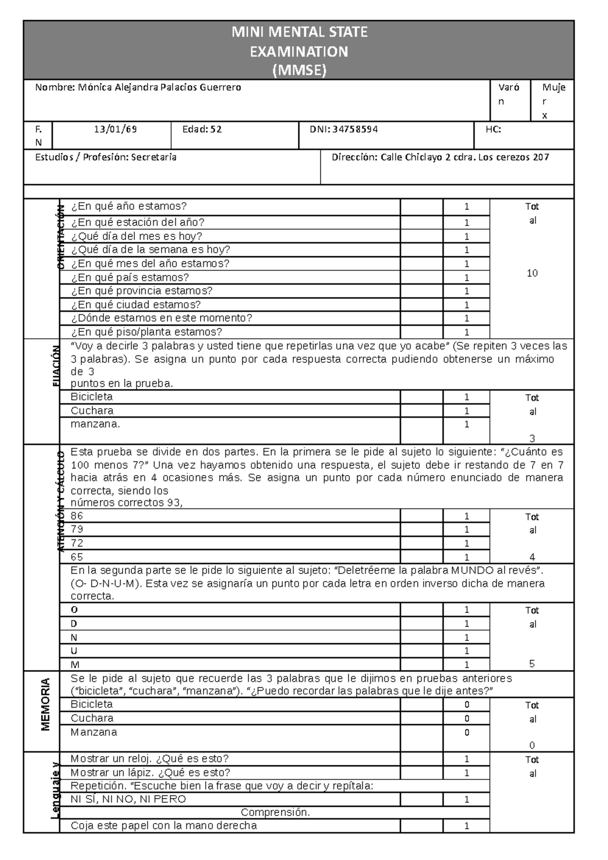 Prueba minimental. Práctica - MINI MENTAL STATE EXAMINATION (MMSE ...