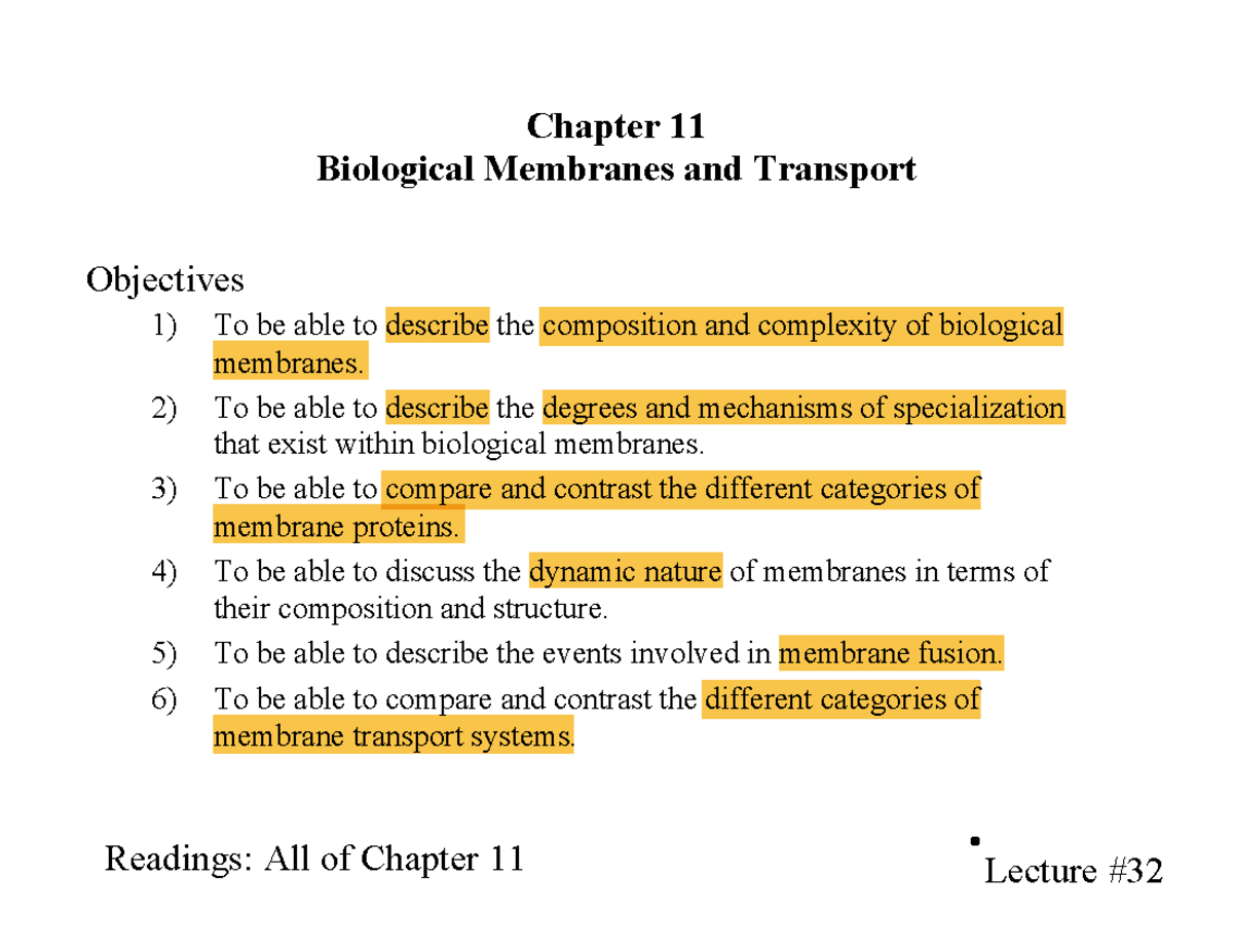Module 09lecturenotes - Chapter 11 Biological Membranes and Transport ...