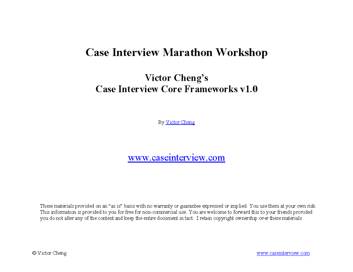 Case Interview Frameworks - © Victor Cheng caseinterview Case Interview ...