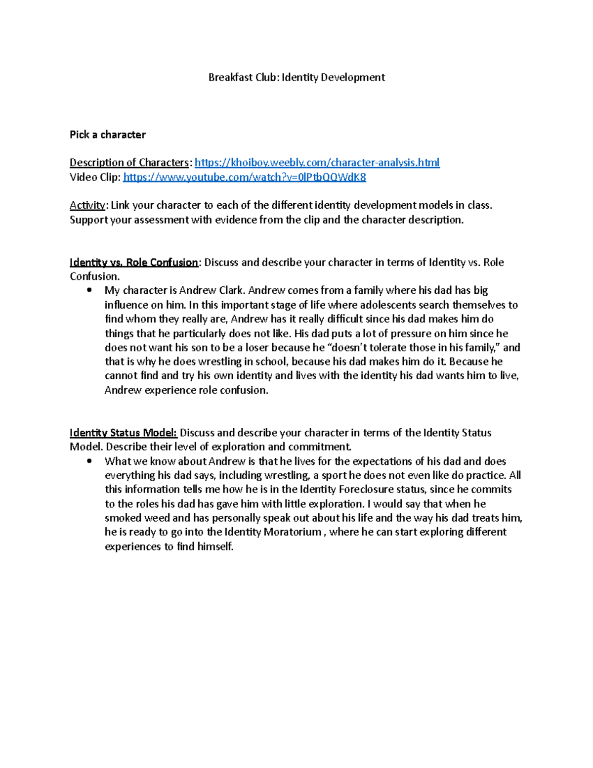 Breakfast Club Activity - Breakfast Club: Identity Development Pick a ...