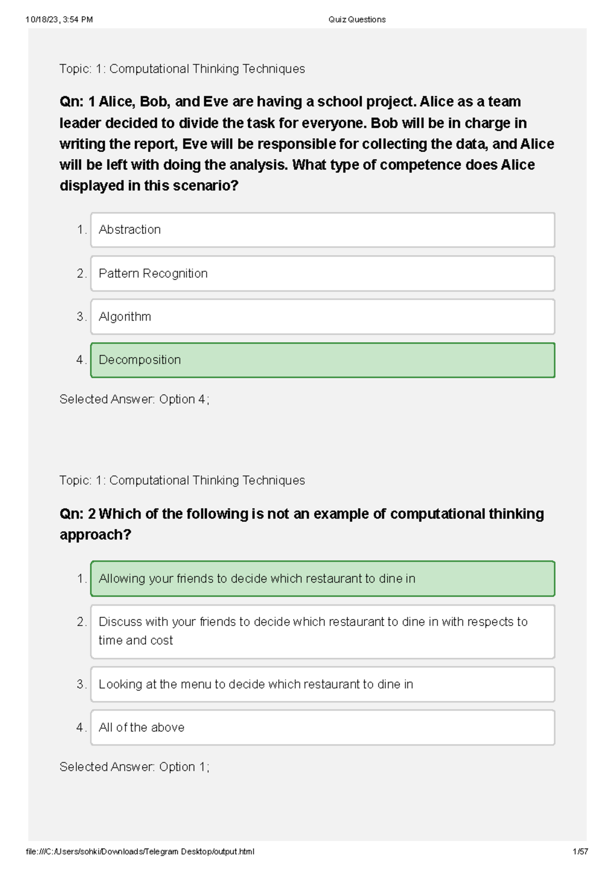 CC0002 Exam PYP - Topic: 1: Computational Thinking Techniques Qn: 1 Alice, Bob, and Eve are ...