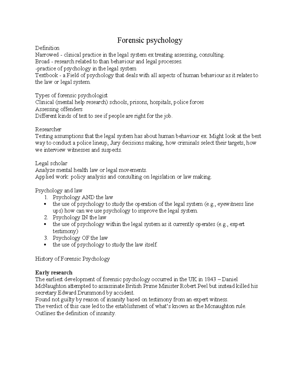 Forensic psychology - notes - Forensic psychology Definition Narrowed ...