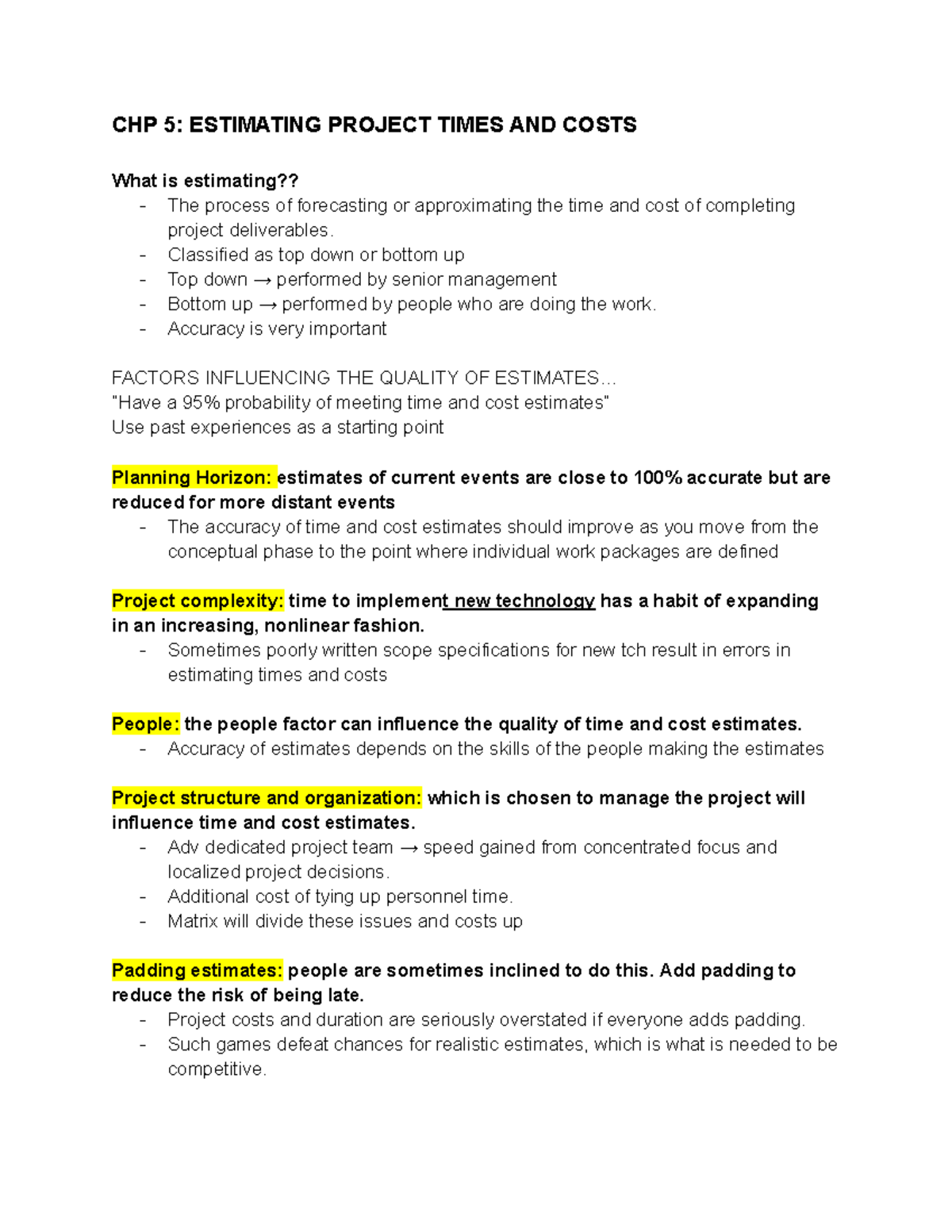 MNGMT 4060 CHP 5 - Chapter 5 Project Management Fundamentals ...
