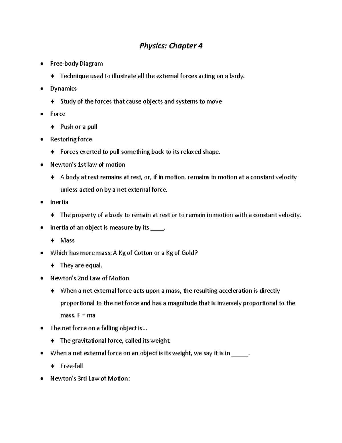 Physics Chp 4 - Physics: Chapter 4 Free-body Diagram Technique used to ...