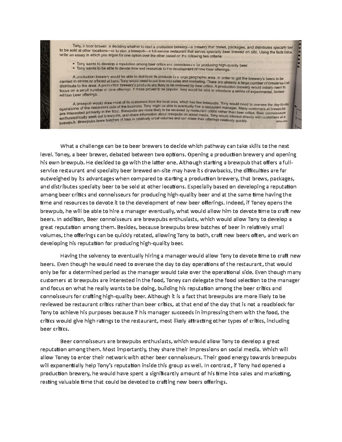 Writing Sample 1 - LSAT practice - What a challenge can be to beer ...