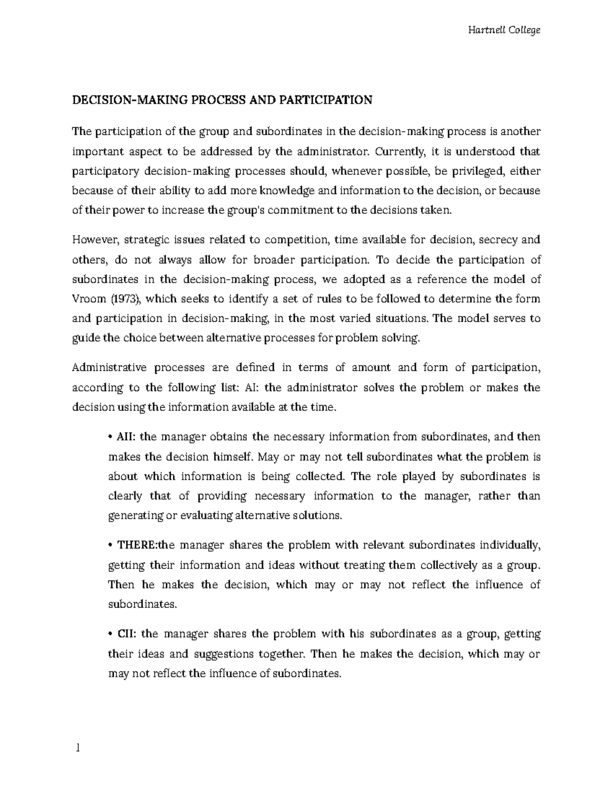 Decision-making process and participation. - DECISION-MAKING PROCESS AND PARTICIPATION The - Studocu