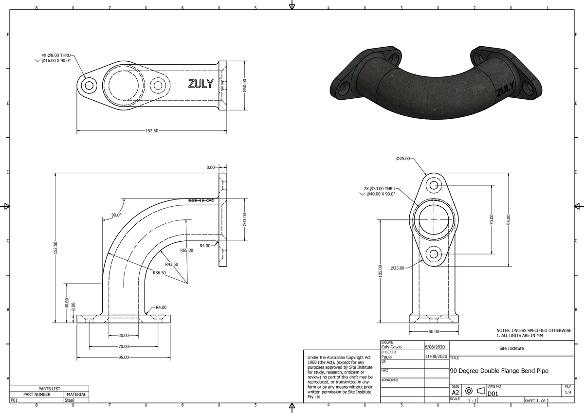 90 Degree Double Flange Bend Pipe - 1 : 1 Under the Australian ...