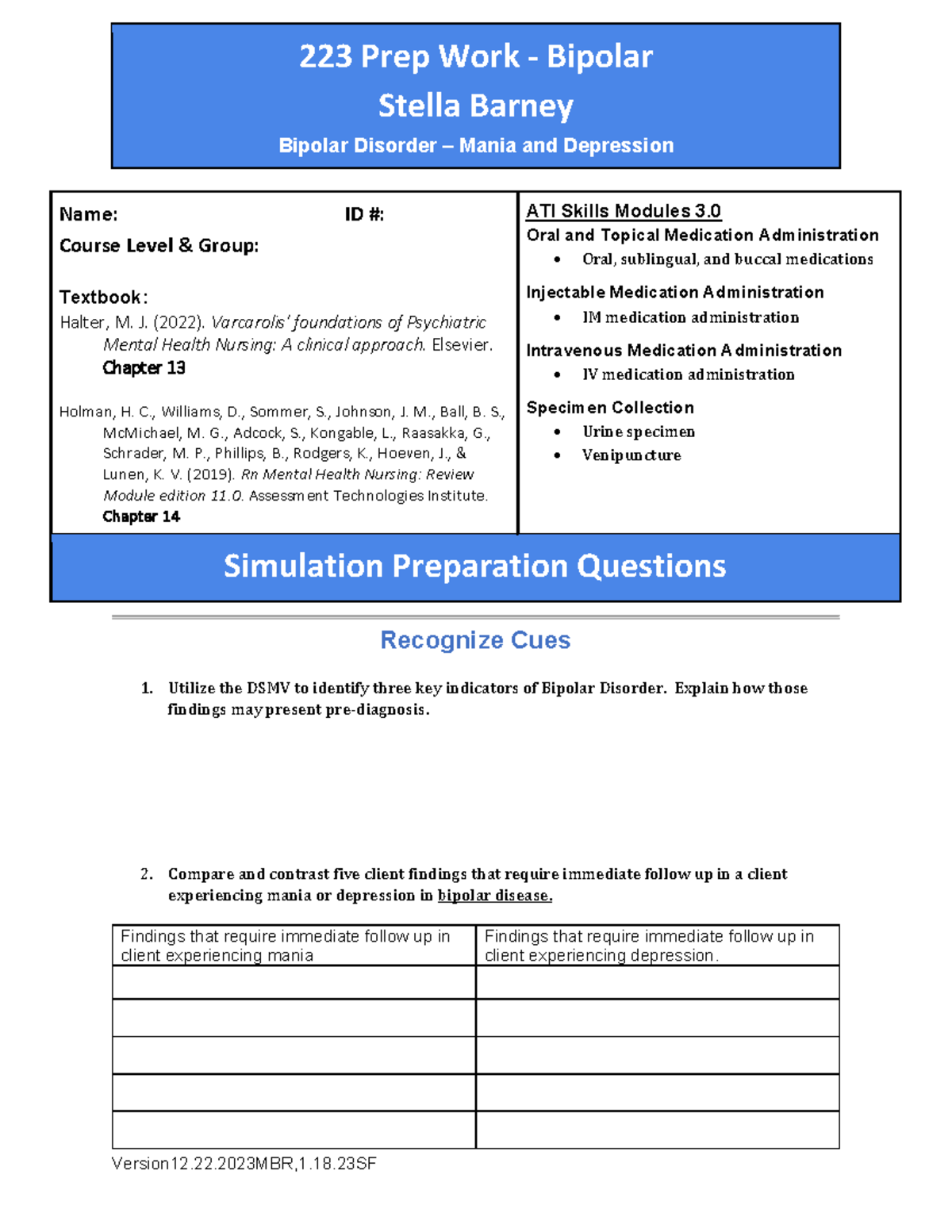 223 Prep work Day #2 Stella Barney - Stella Barney Bipolar Disorder ...