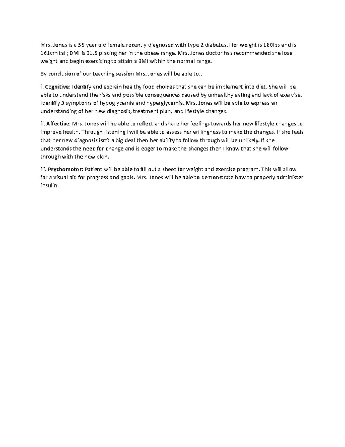 Domaines of learning - Coffee room talk notes - Mrs. Jones is a 59 year ...