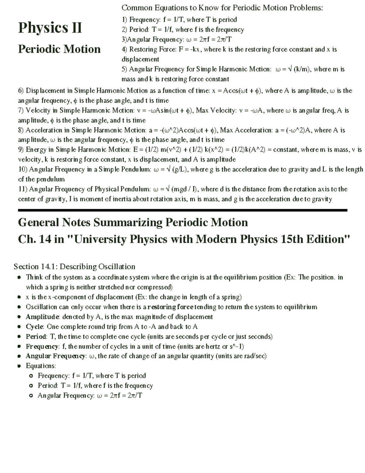 Stu Docu - General Periodic Motion Notes From Textbook - Physics II ...