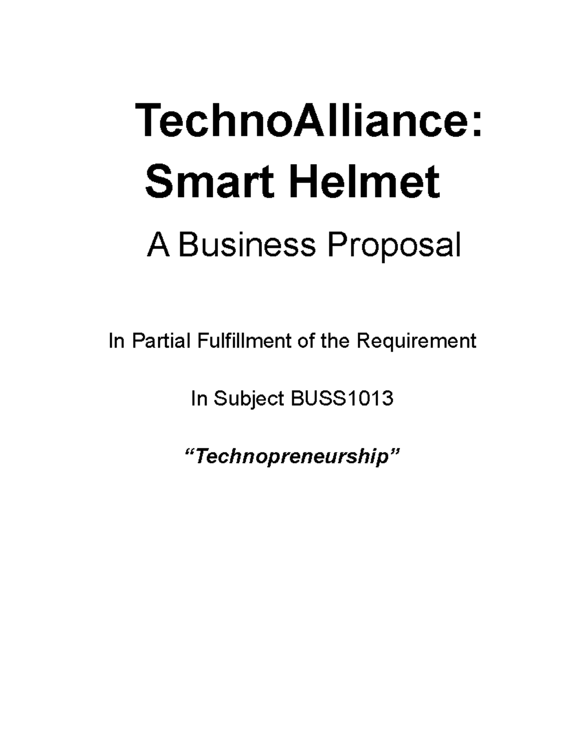 Techno Alliance Business Plan - TechnoAlliance: Smart Helmet A Business ...