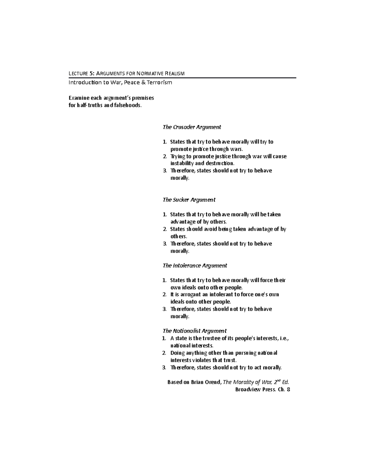 Lecture 5 - Arguments for Normative Realism - LECTURE 5: ARGUMENTS FOR ...