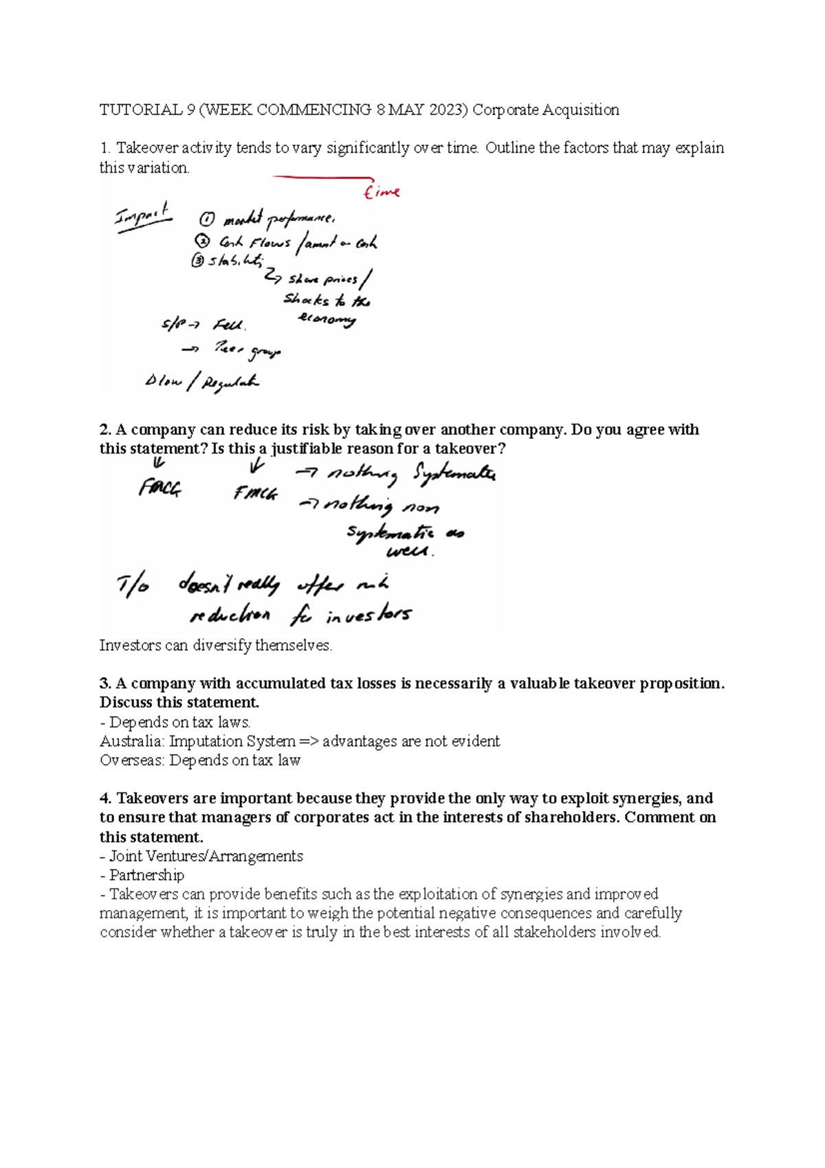 Week 10 AFIN2053 - TUTORIAL 9 (WEEK COMMENCING 8 MAY 2023) Corporate ...