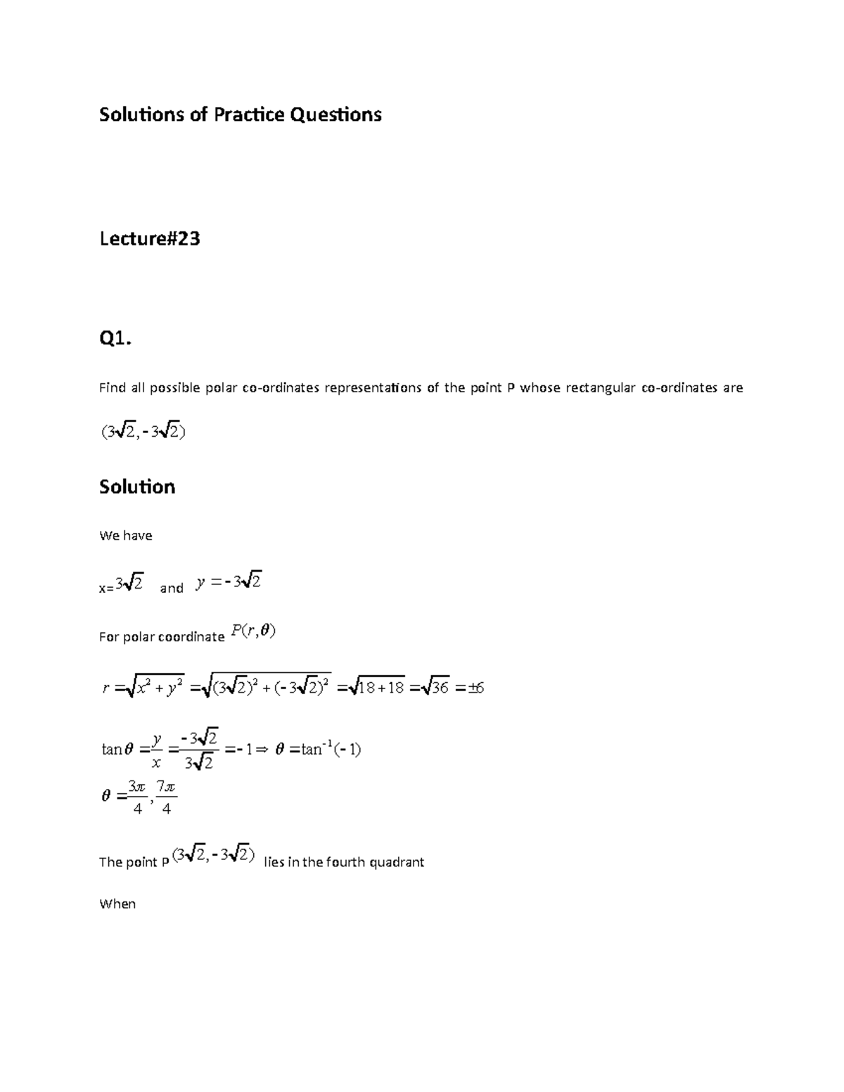 Practice questions Lecture 23 to 45 - Solutions of Practice Questions ...