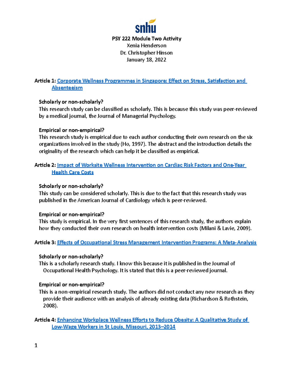PSY222 Module Two Activity - PSY-222 - SNHU - Studocu