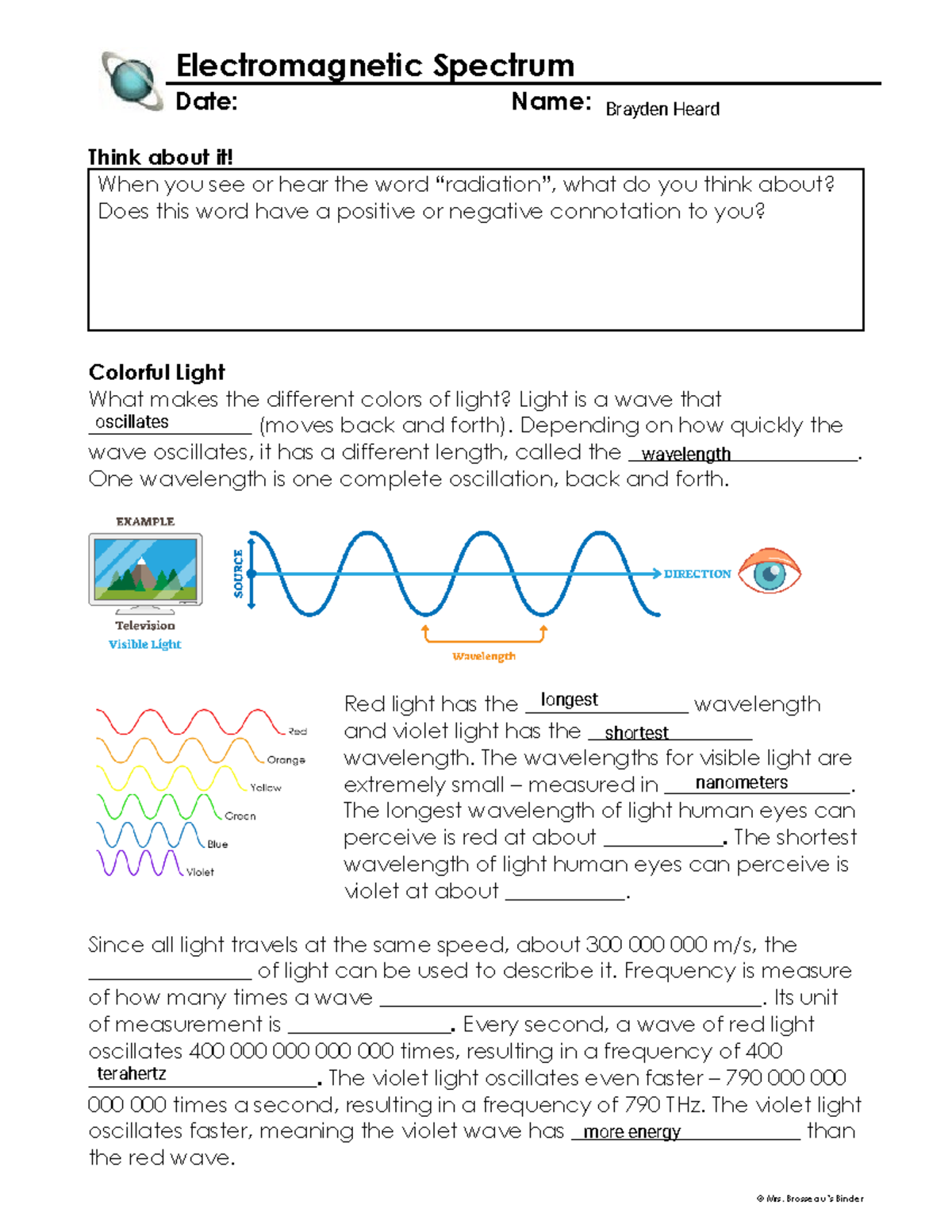 EM Spectrum Student Guided Notes + Independent Practice - Think about ...