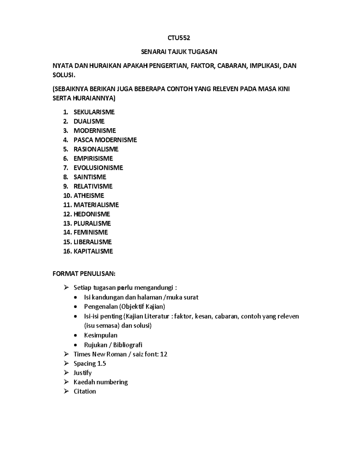 Format DAN Tajuk Tugasan CTU552 - CTU SENARAI TAJUK TUGASAN NYATA DAN ...
