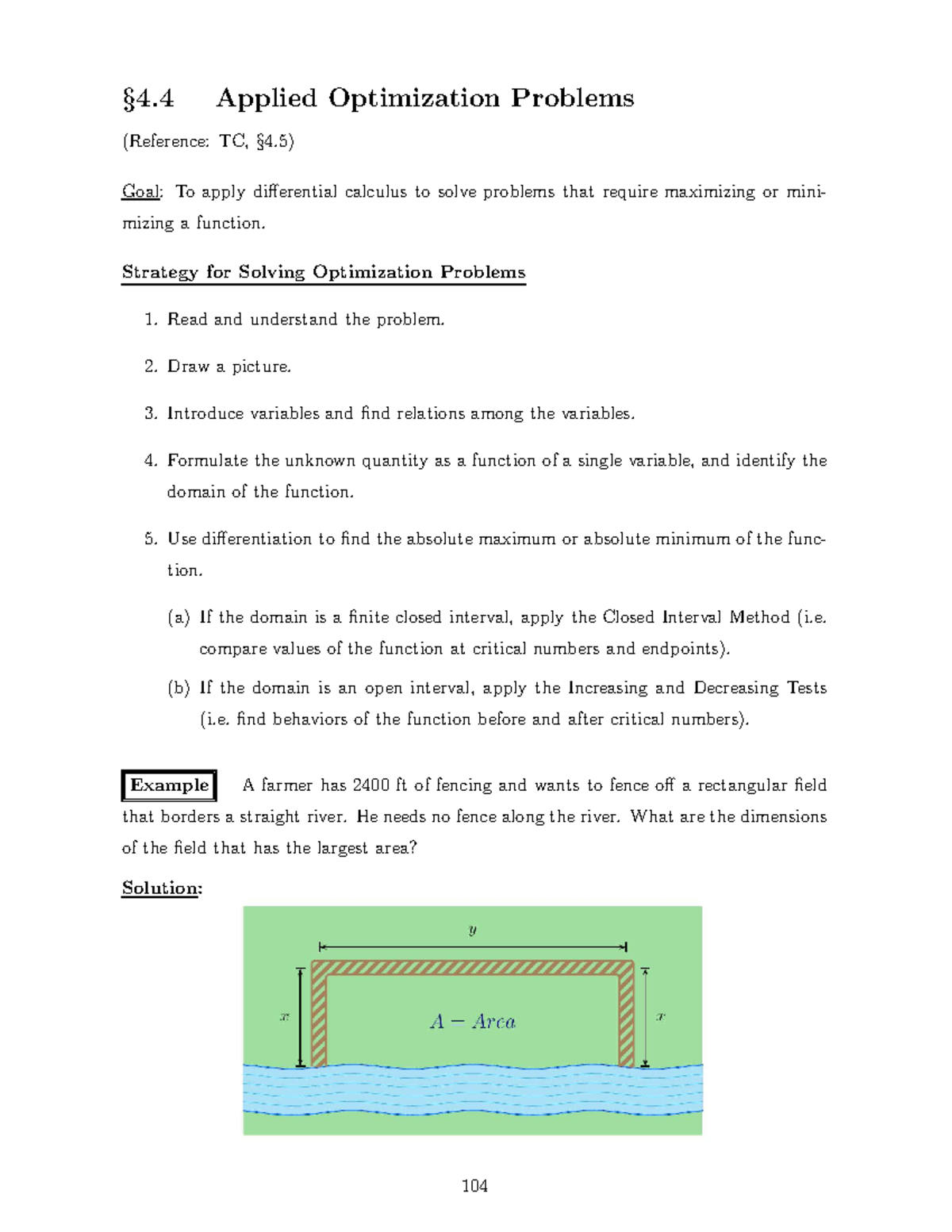 MA1102R 09chap4pt4 - Calculus - §4 Applied Optimization Problems (Reference: TC,§4) Goal: To ...