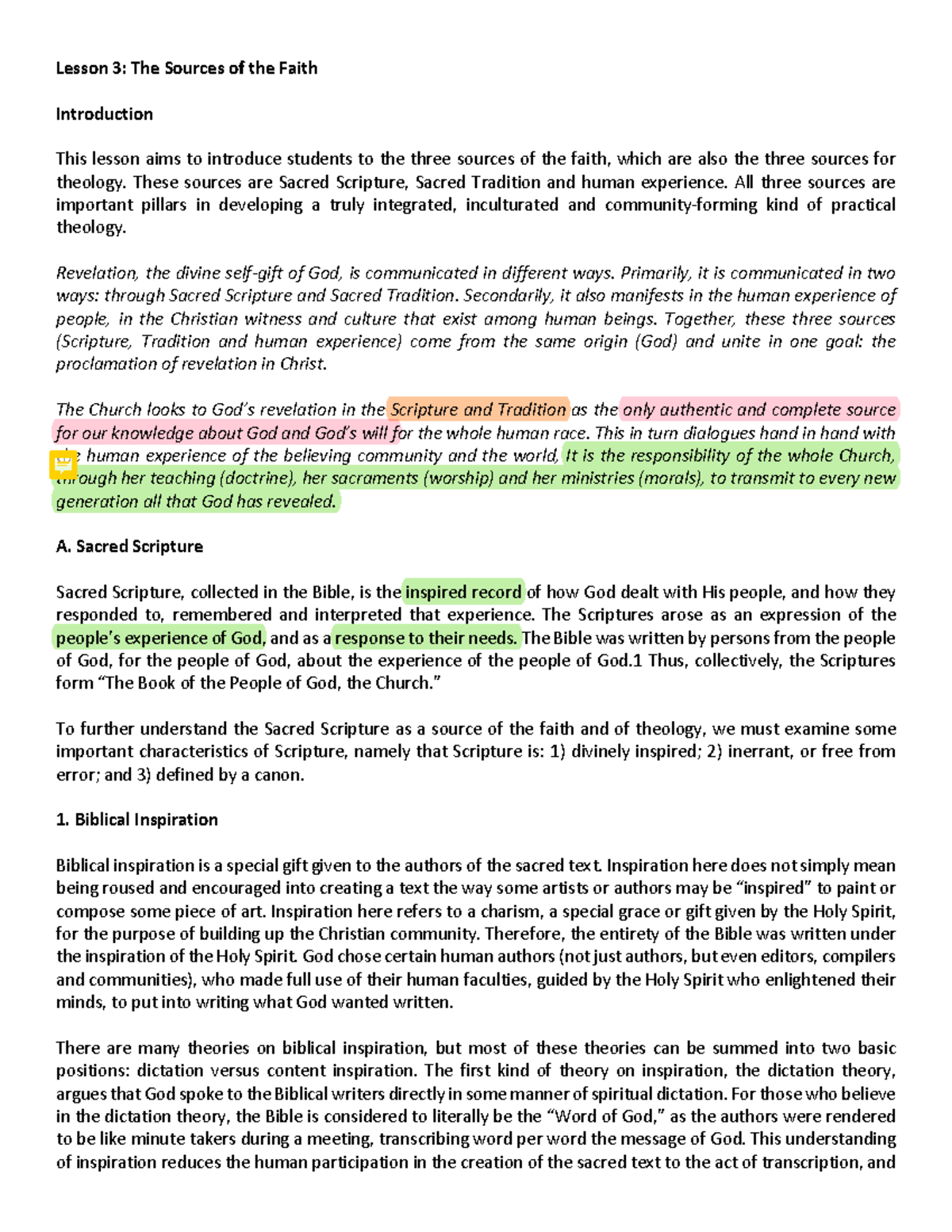 Lesson-3 The Sources of Faith - Lesson 3: The Sources of the Faith ...