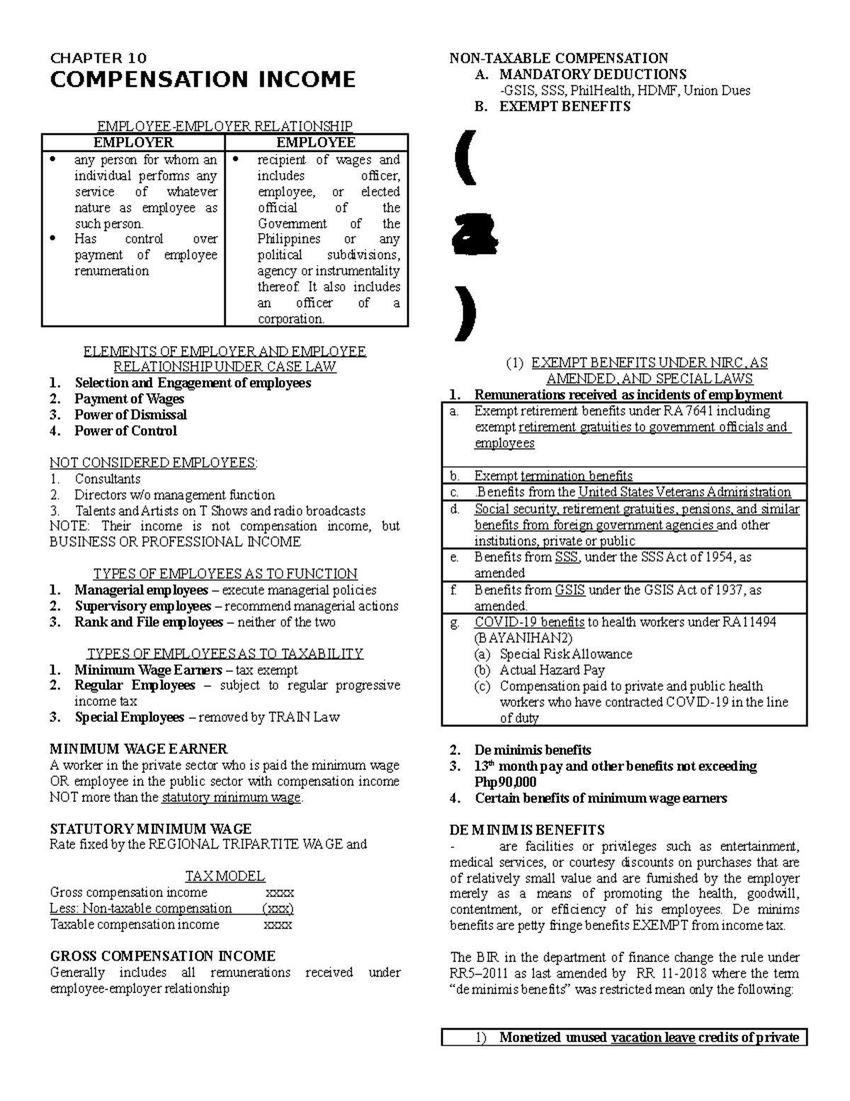 Chapter 10 - notes - CHAPTER 10 COMPENSATION INCOME EMPLOYEE-EMPLOYER ...